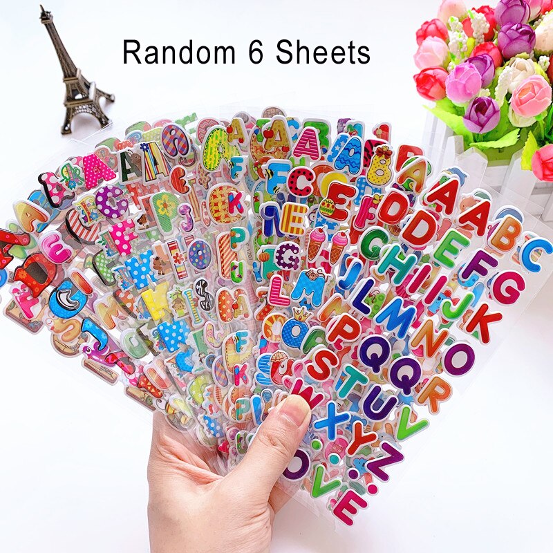 6 Sheets 3D Cartoon Stickers Waterproof Bubble PVC... – Grandado