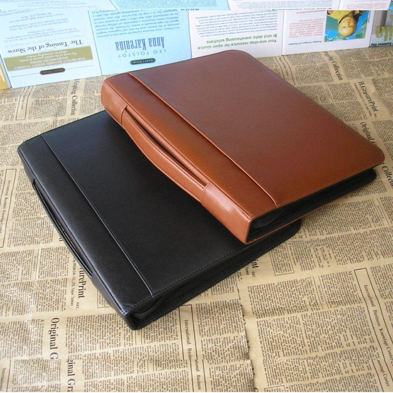 A4 zipper leather portfilio with handle spring bin... – Vicedeal