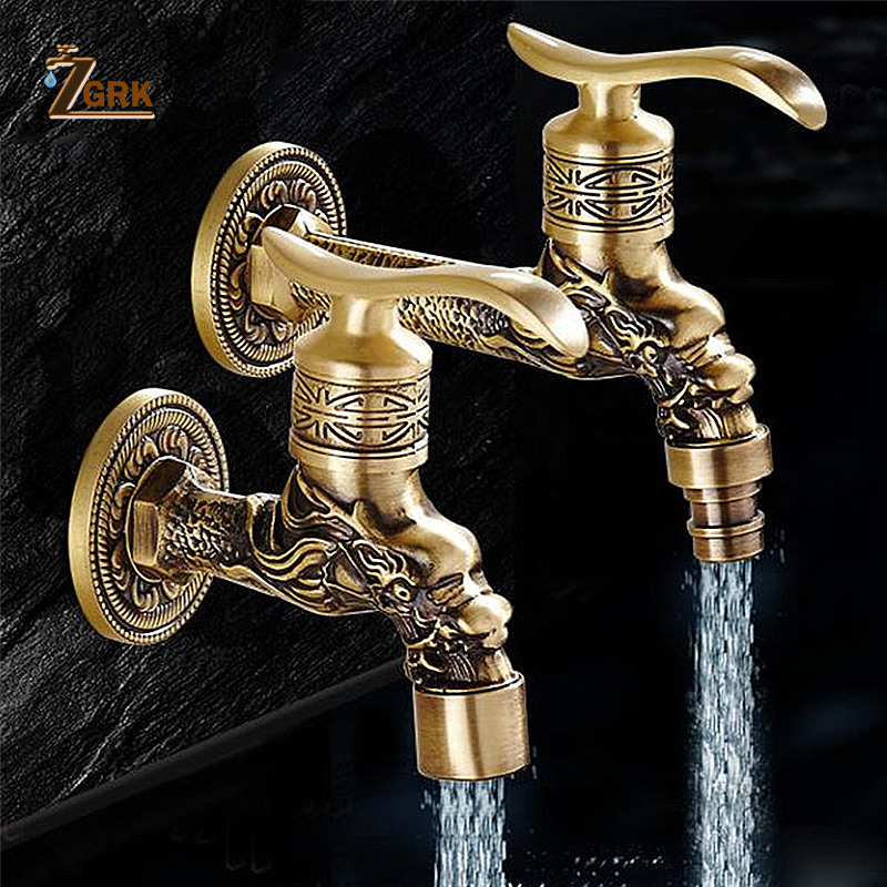 ZGRK Carved Wall Mount Bibcock Brass Retro Tap Dec... – Grandado