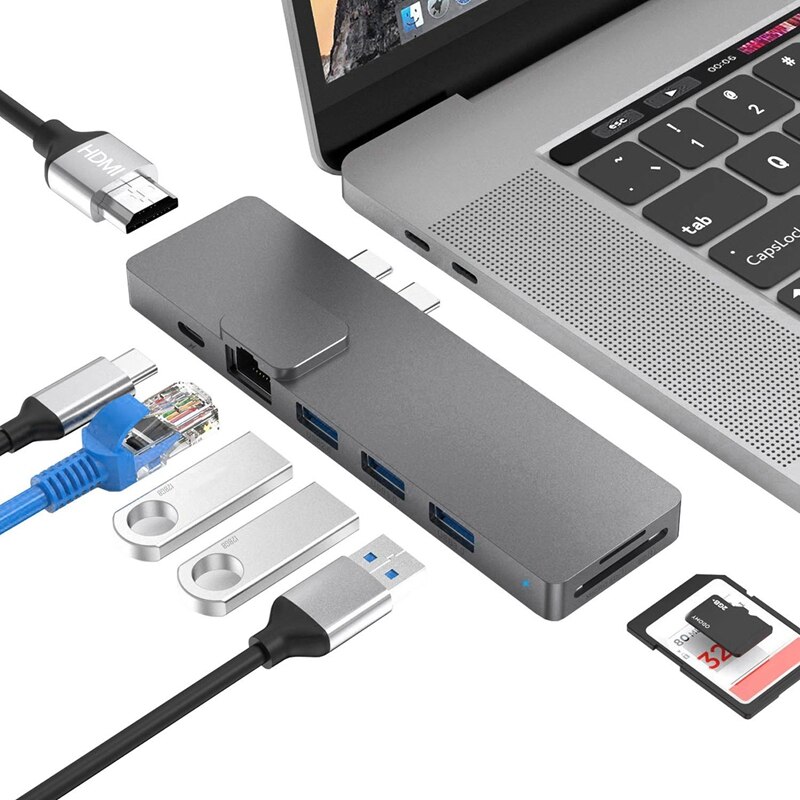 8- in -1 3 usb-portti dual type-c hub telakointias... – Grandado
