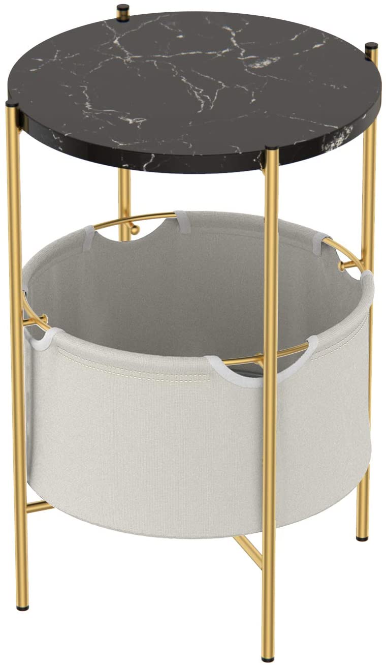 Round Side Table with Fabric Storage Basket Storag... – Grandado