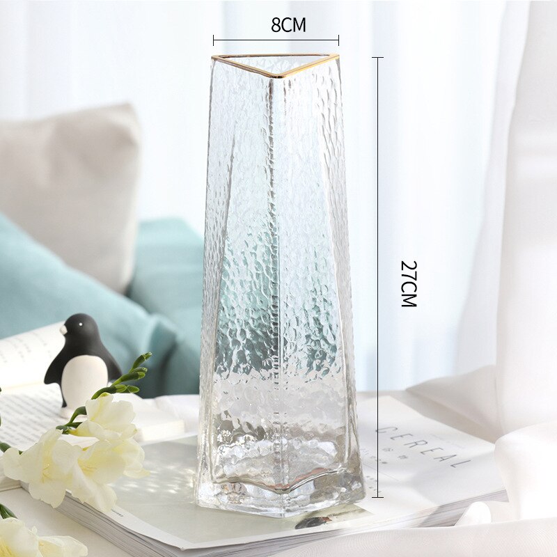Nordic Style Triangle Hammered Glass Vase Decorati... – Grandado