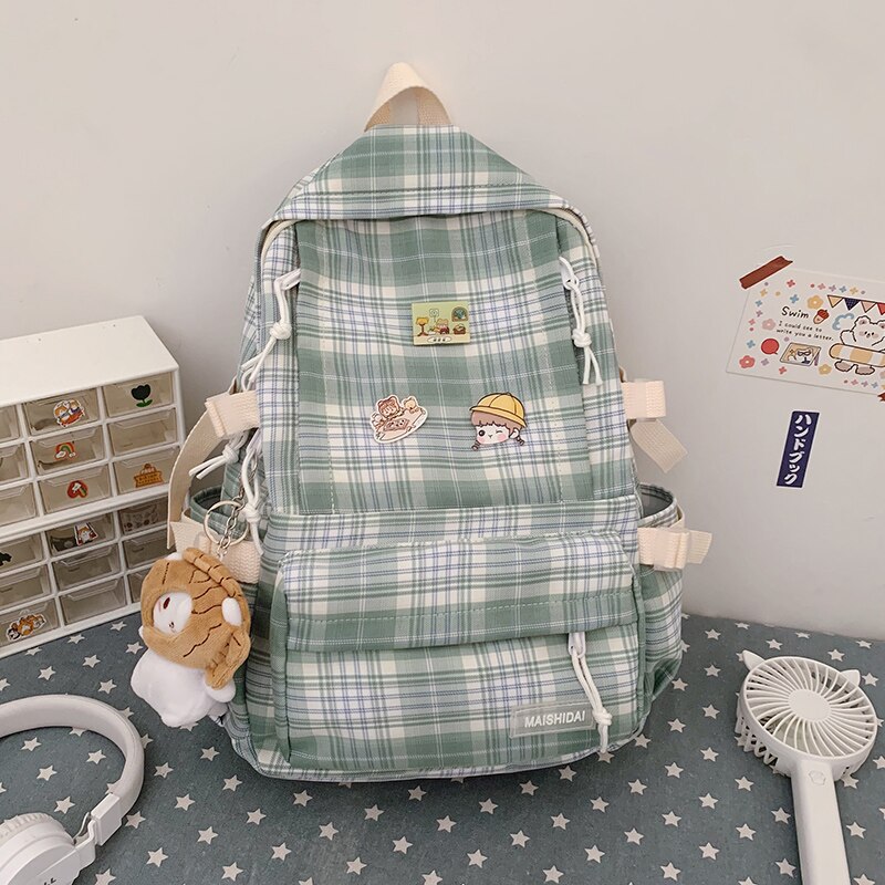Japanese Plaid Backpack Korean Large Capacity Stud... – Grandado