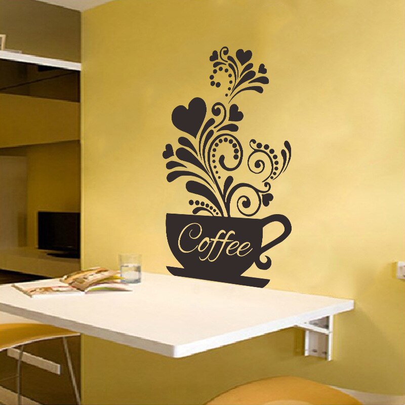 Flower vine coffee cup wall sticker for Cafe resta... – Grandado