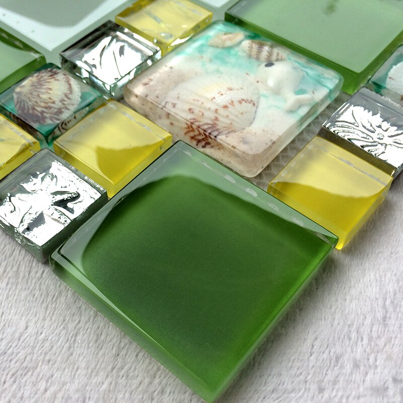 Yellow Green Silver Glass Mosaic Mother Of Pearl S... – Grandado