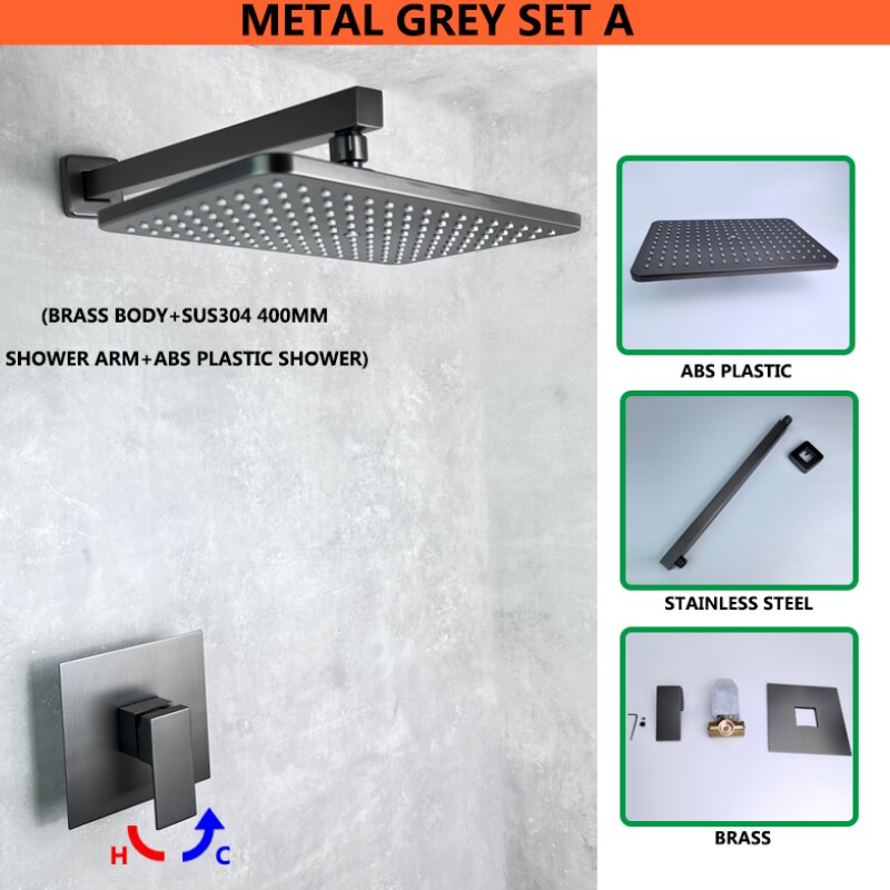 Metal Grey Overhead Ultra Thin Shower Set with Sol... – Grandado