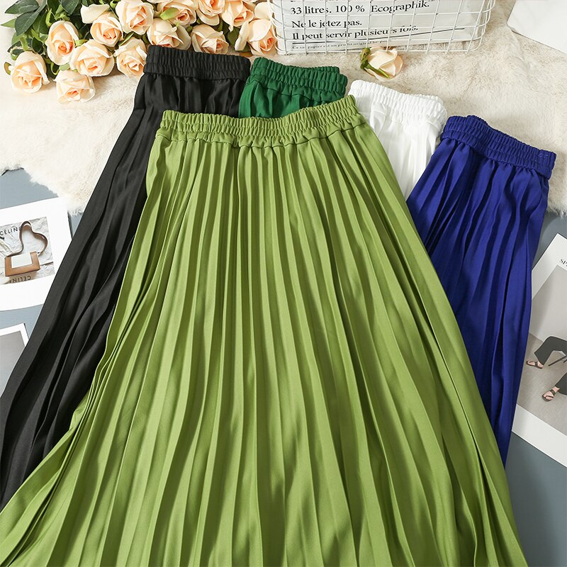 Spring Autumn Solid Color Pleated Skirts Women 202... – Grandado