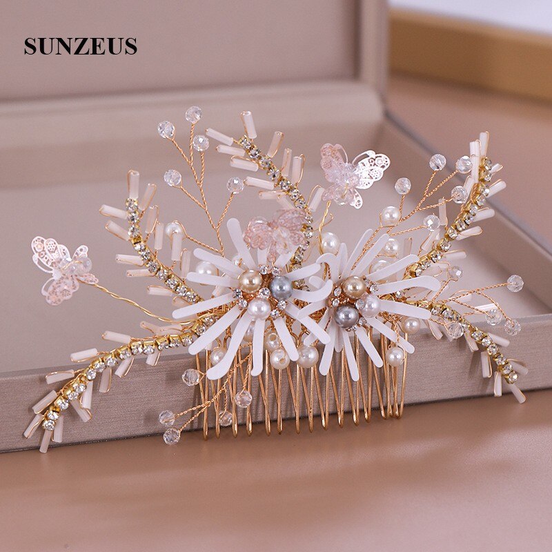 Hand-made Gold Bride Headpiece With Crystals Pearl... – Grandado