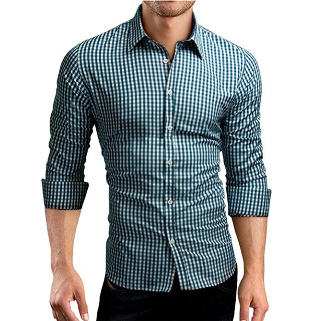 Iceion vårrutete skjorte herre lange ermer slim fi... – Grandado