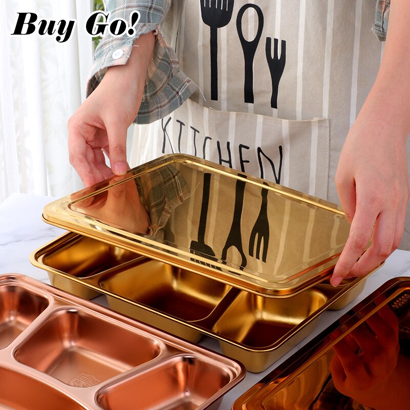304Stainless Steel Bento Box Divided Plate with Li... – Grandado