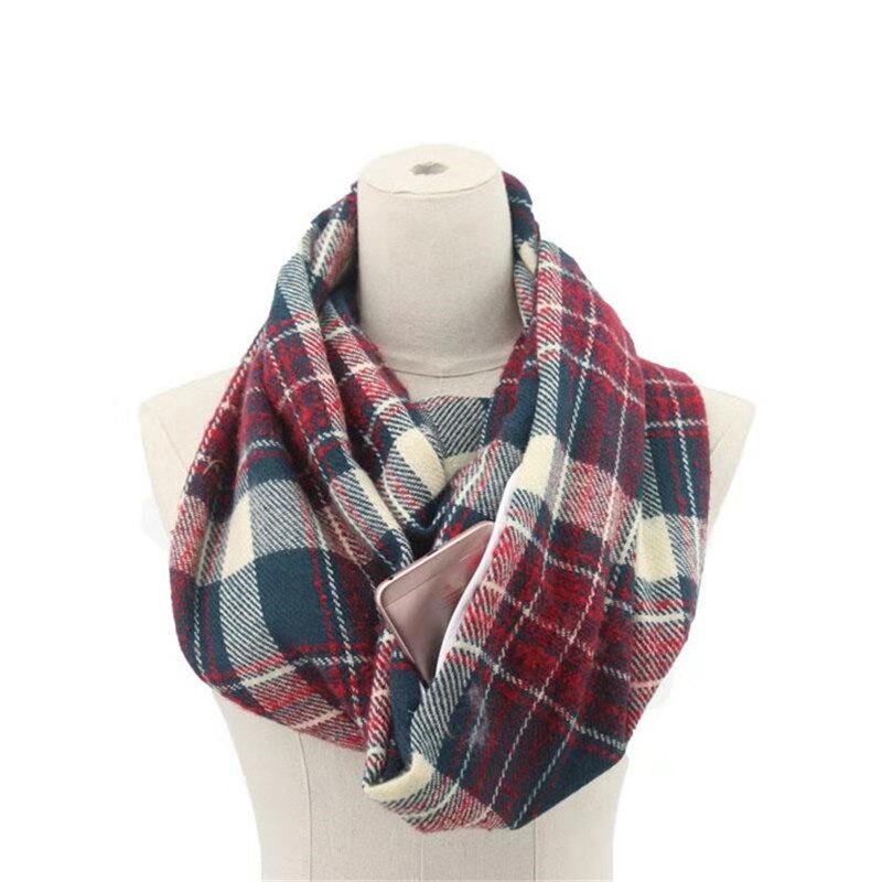 winter Knitting Plaid warm Travel Infinity scarf w... – Grandado