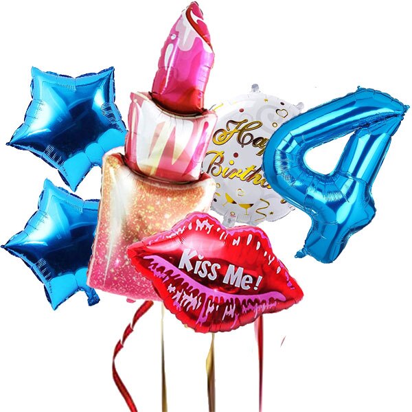 6Pc Party Balloon Lipstick Kiss Me 32 Inch Blue Nu... – Grandado