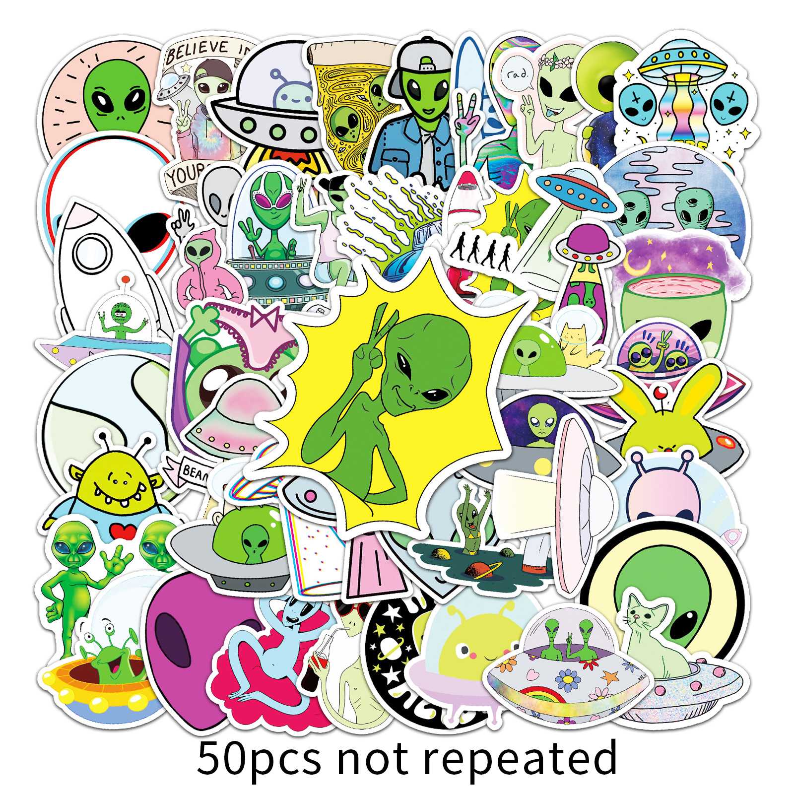 50pcs Alien Theme Sticker Waterproof for Car Bumpe... – Grandado