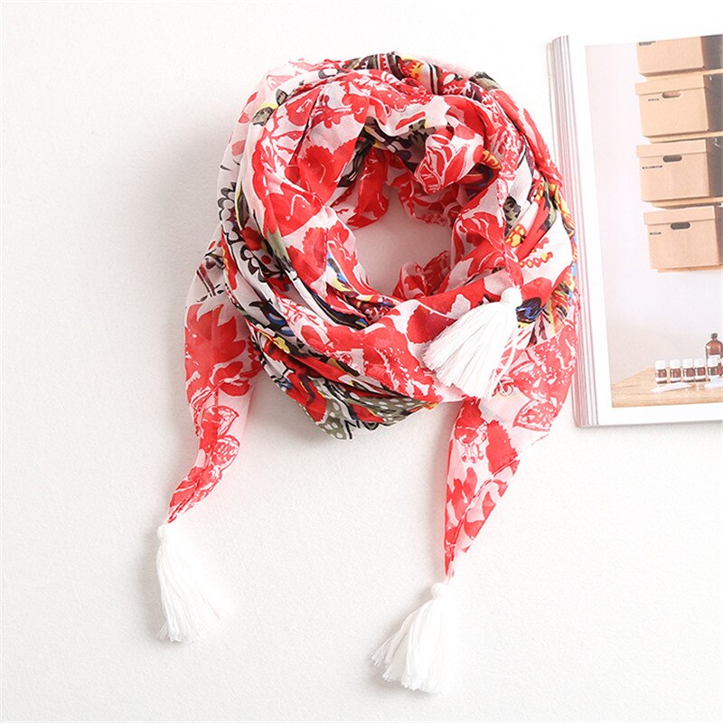 Große Weiche Viskose Rote Blume Quaste Schal Klein... – Vicedeal