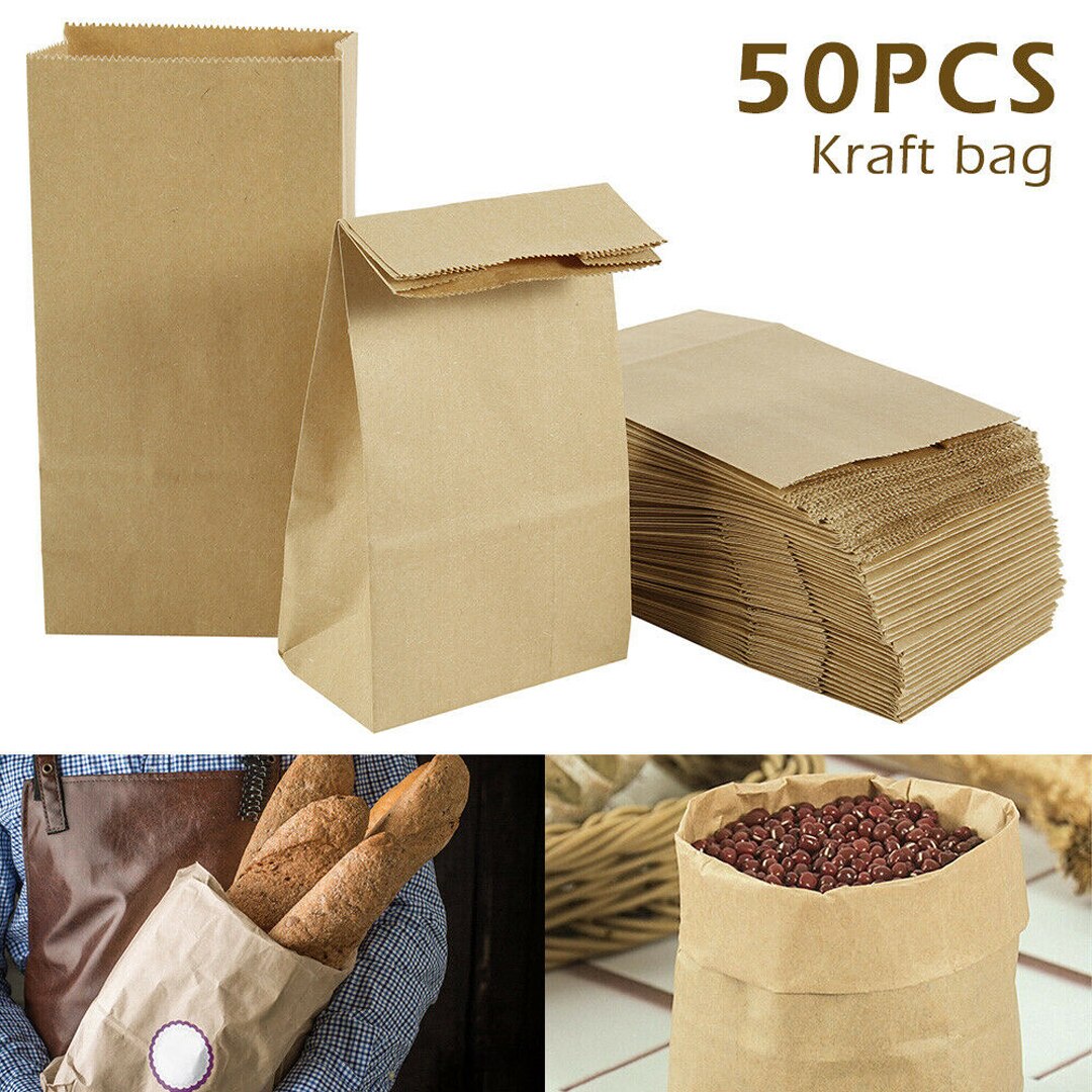 50pcs 18*5*9cm Brown Kraft Paper Take Out Bags Bre... – Grandado