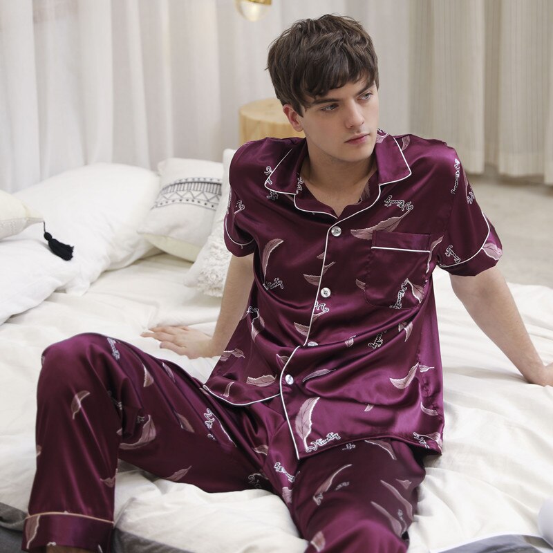 Men's Silk Pajamas Set Home Wear Pyjama Homme ... – Grandado