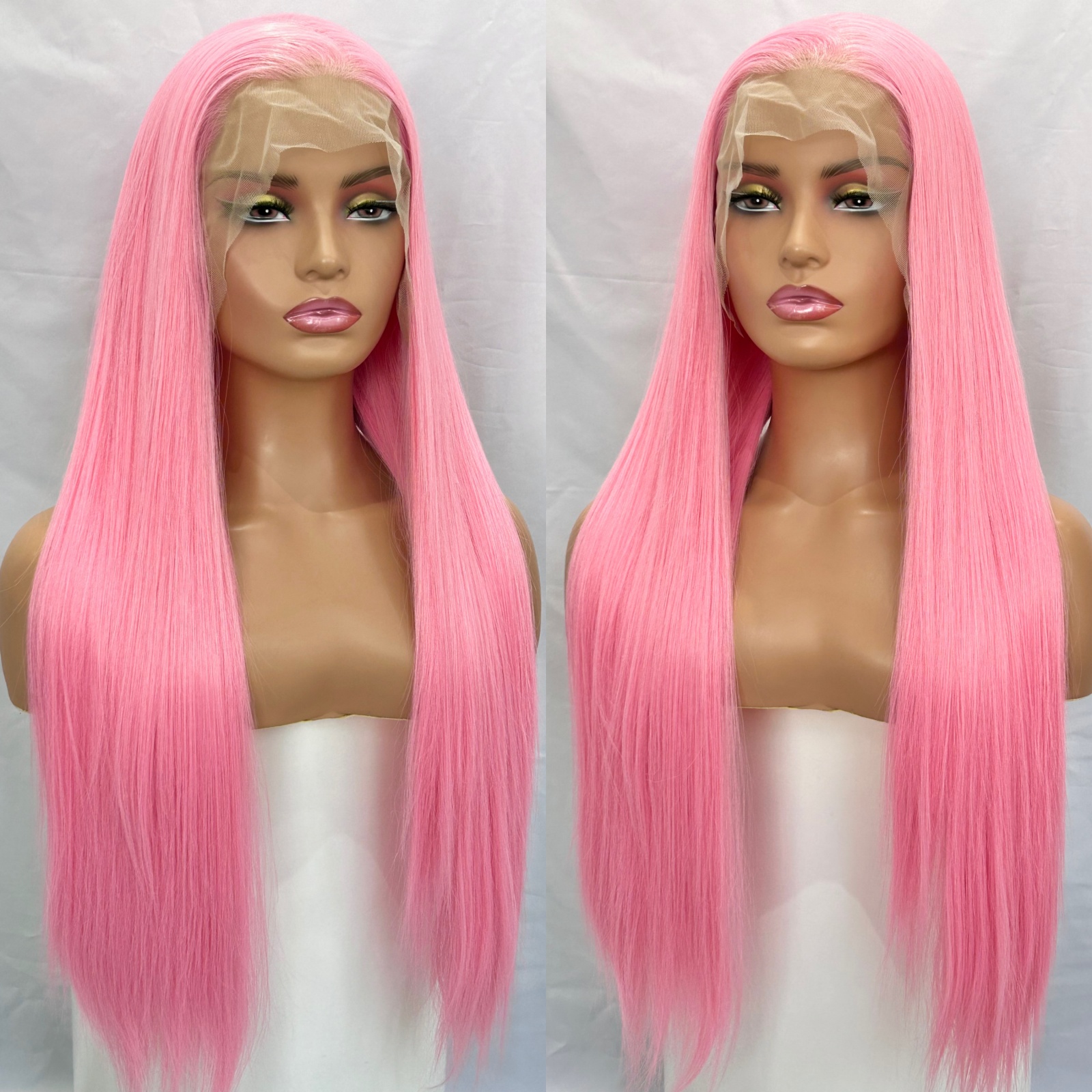 Pink Wig Long Straight Synthetic Lace Front Wig Gl... – Vicedeal