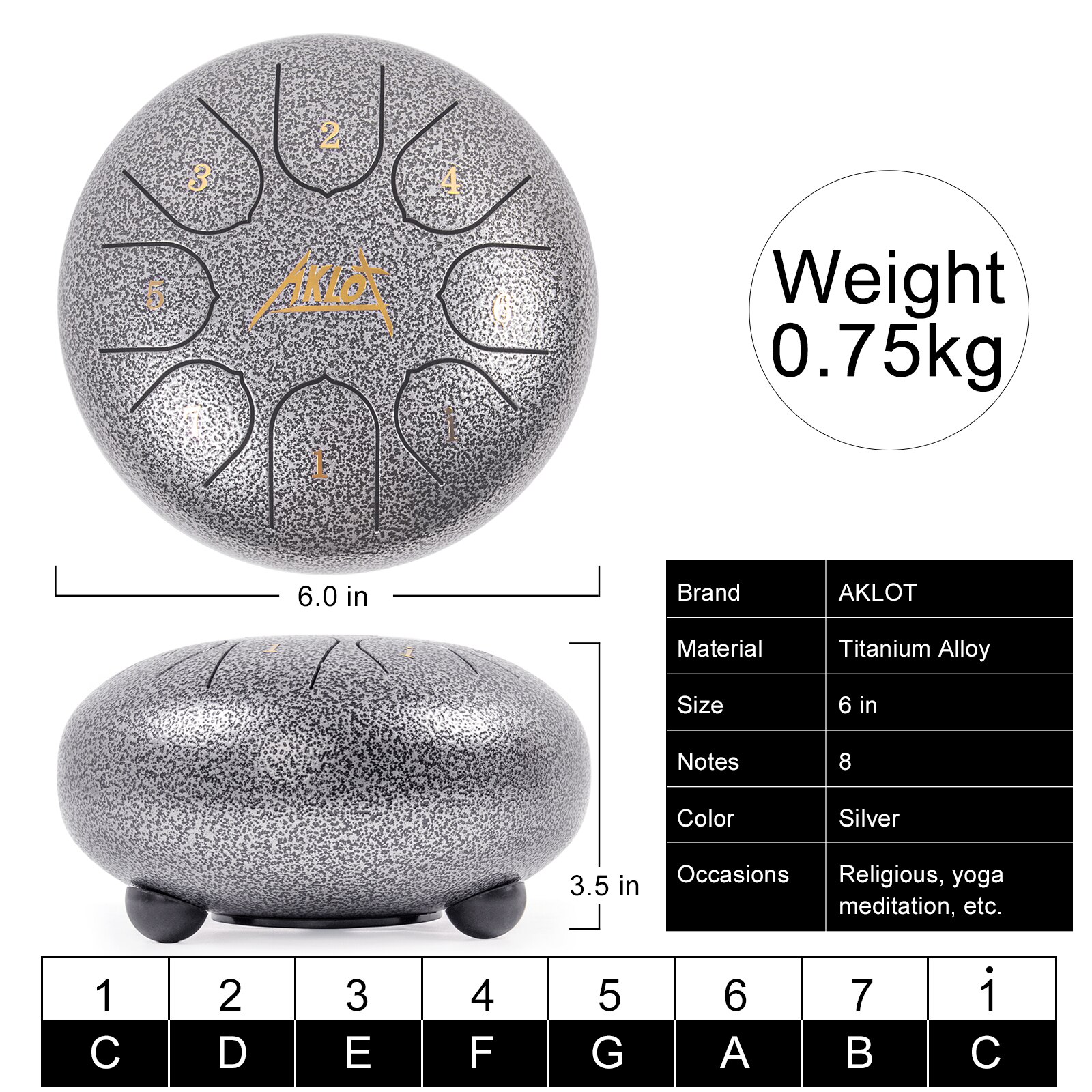 Aklot Staal Tong Drum 6 Inch 8 Notes Zilveren Kleu... – Grandado
