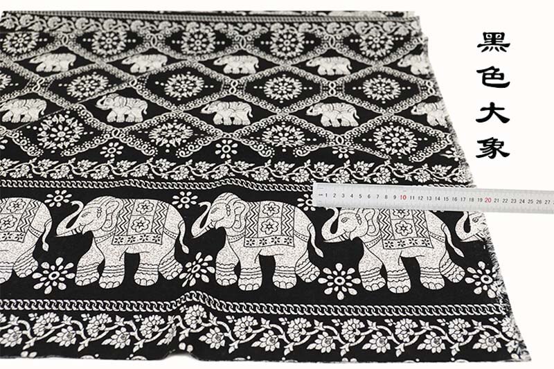 Bomull/linne tyg sydostasiatisk indisk stil vit sv... – Vicedeal