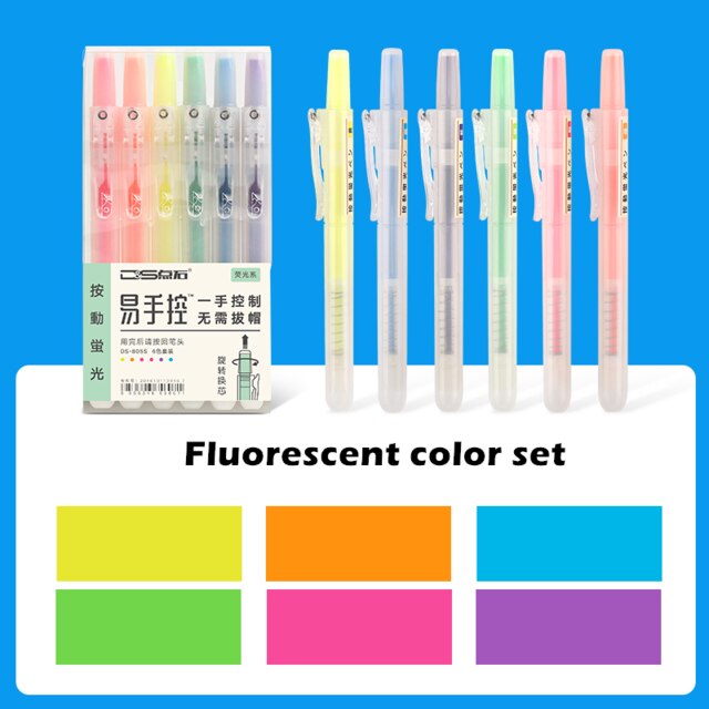 6pcs Press Type Highlighter Pen Set Capless Board ... – Vicedeal
