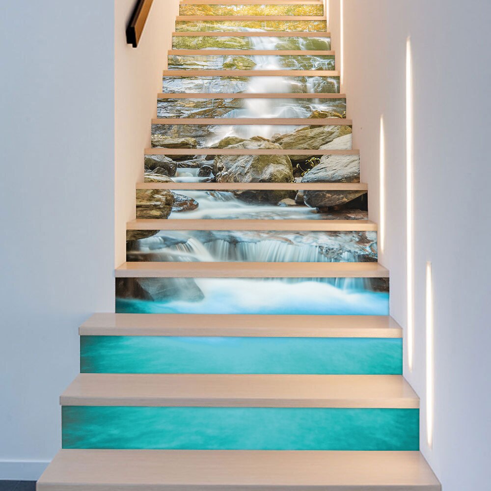 Deep Mountain Waterfall Staircase Sticker For To T... – Vicedeal