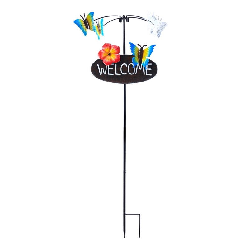 Metal Welcome Sign Bird Butterfly Flower Wind Spin... – Grandado