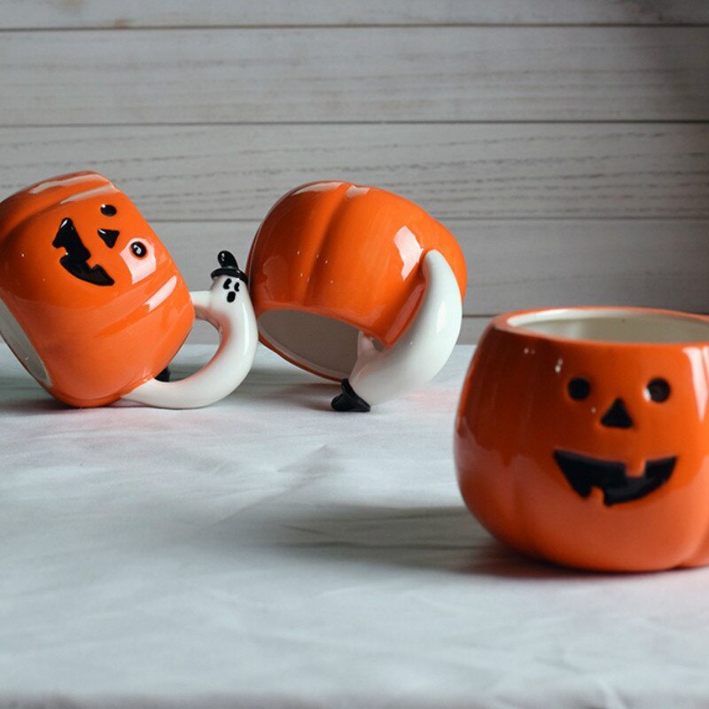 Modern pumpkin cup with ghost handle milk/tea/coff... – Grandado