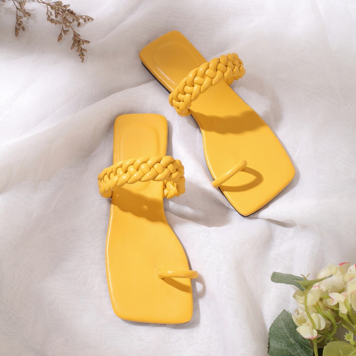 Vrouwen Weave Geel Slipper Outdoor Strand Slippers... – Grandado