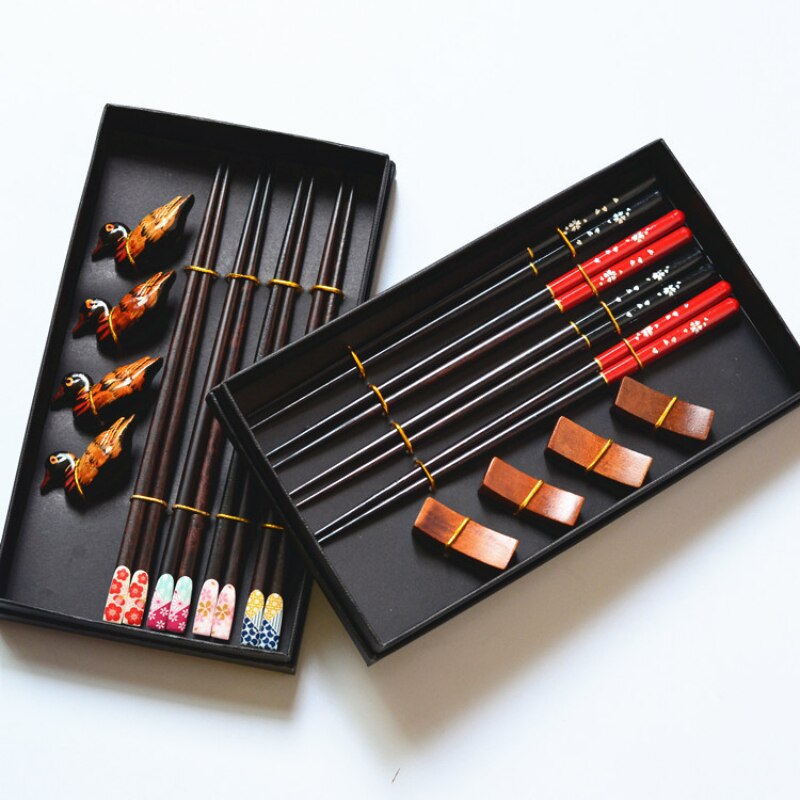 Japanese Style Wooden Chopsticks Box Set 4 Pairs W... – Grandado