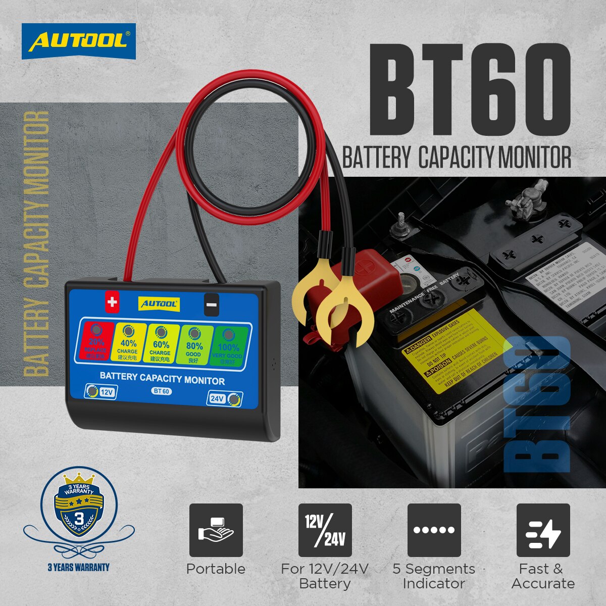 AUTOOL BT60 Battery Detector 12V 24V Battery Capac... – Vicedeal
