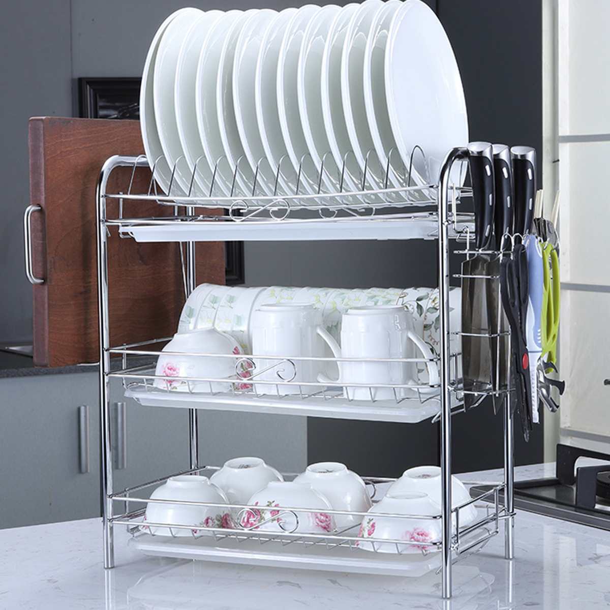 2/3 Tiers Dish Drying Rack Holder Basket Plated Ir... – Grandado