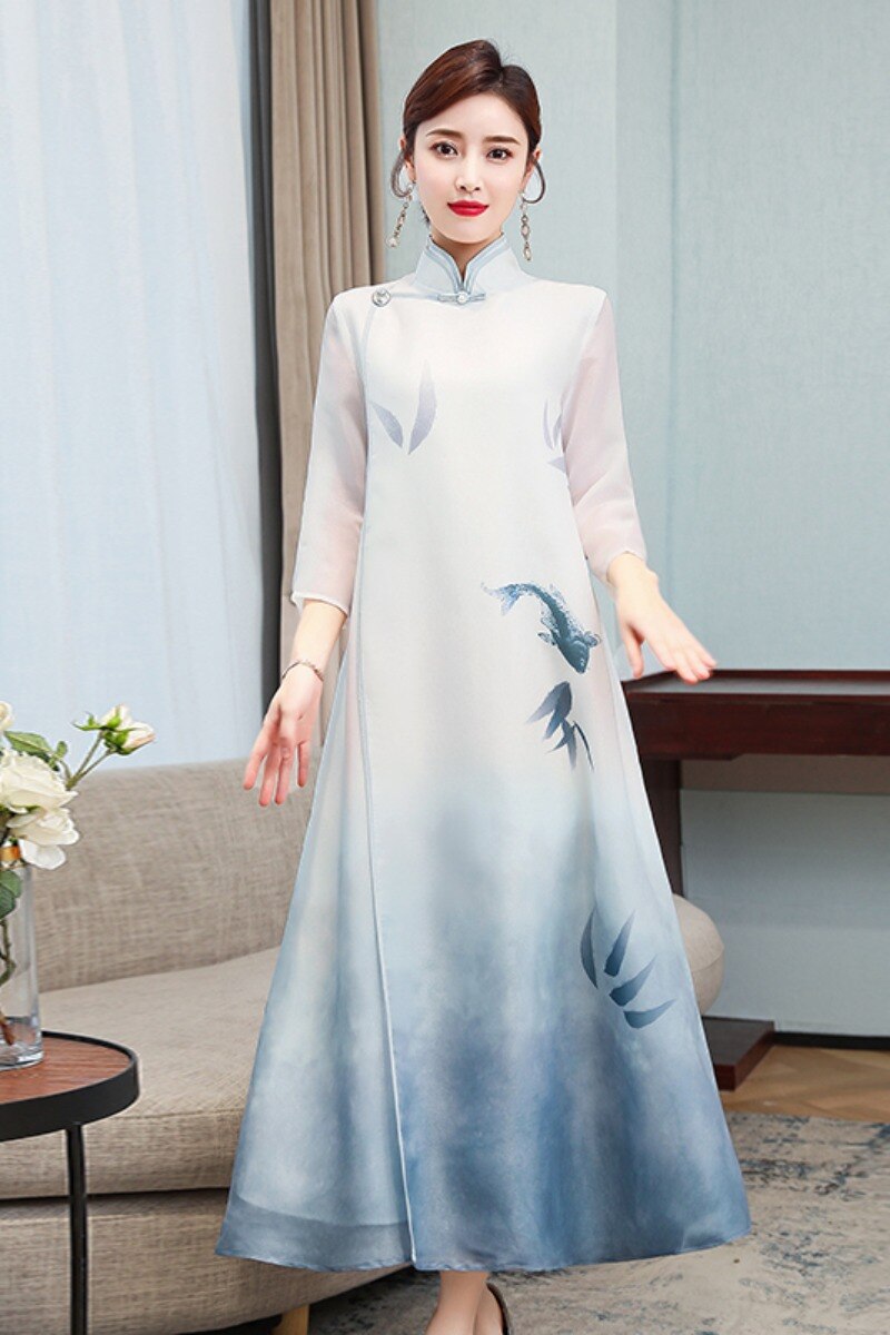 Chinese Dress chinese women improved qipao grey br... – Grandado