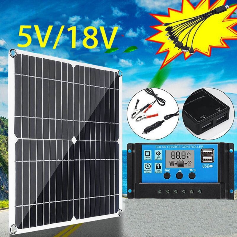 12V Portable Solar Panel Kit 2 USB Charger Port Wi... – Grandado