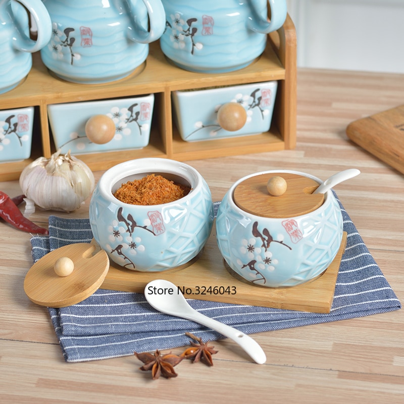 Kitchen supplies ceramic Spice jar three sets of c... – Grandado