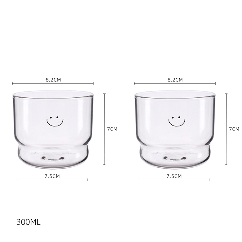 300ML Lächeln Herz Druck Glas Becher Paar Wasser Tassen Becher Beständig Tee Bahre Becher Kaffee ...