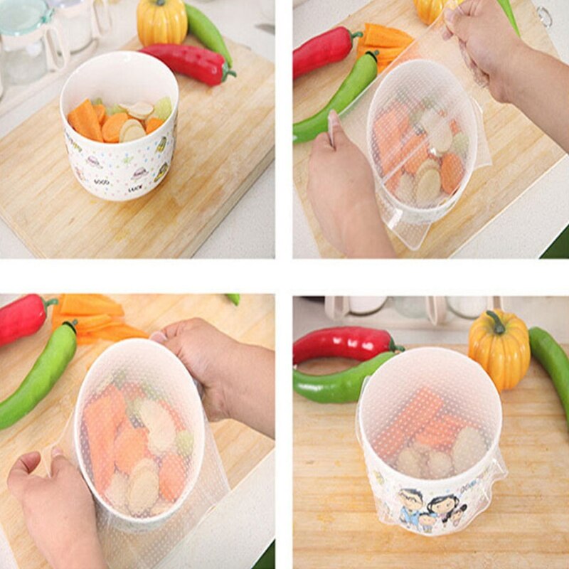 SFVEFVD 4Pcs Reusable Silicone Food Wrap Cling Fil... – Grandado
