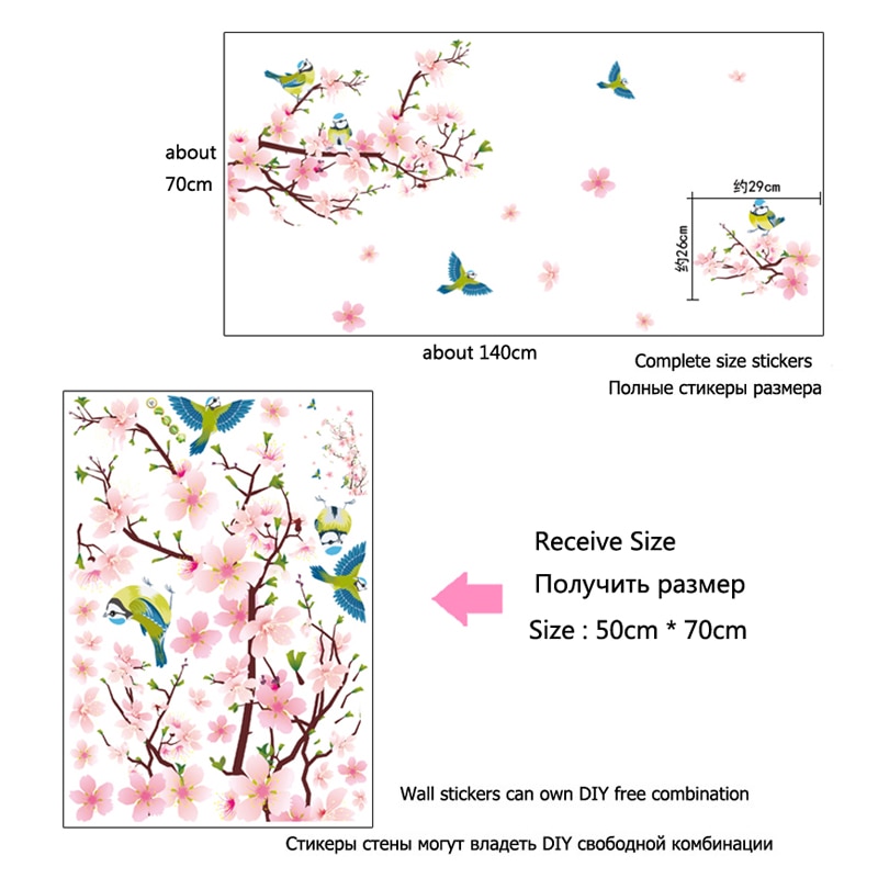 Romantic Peach Blossom Wall Sticker Bedroom living... – Vicedeal