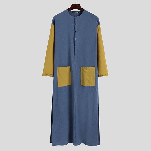 Vintage Men Muslim Jubba Thobe Patchwork Button Lo... – Grandado