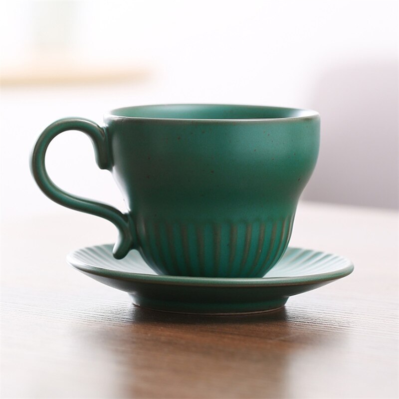 European Retro Coffee Milk Cup Set Dark Green Ligh... – Grandado