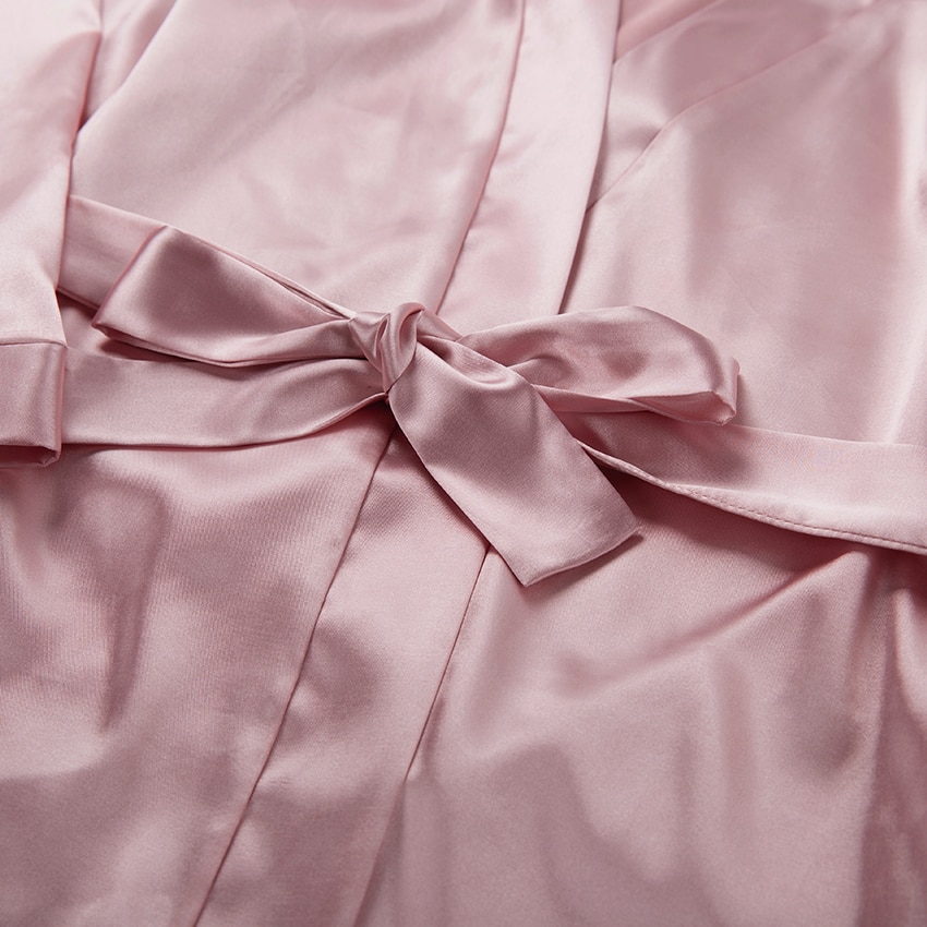 HiLoc Pink Satin Robe Sets Winter 3 Piece Set Silk... – Grandado