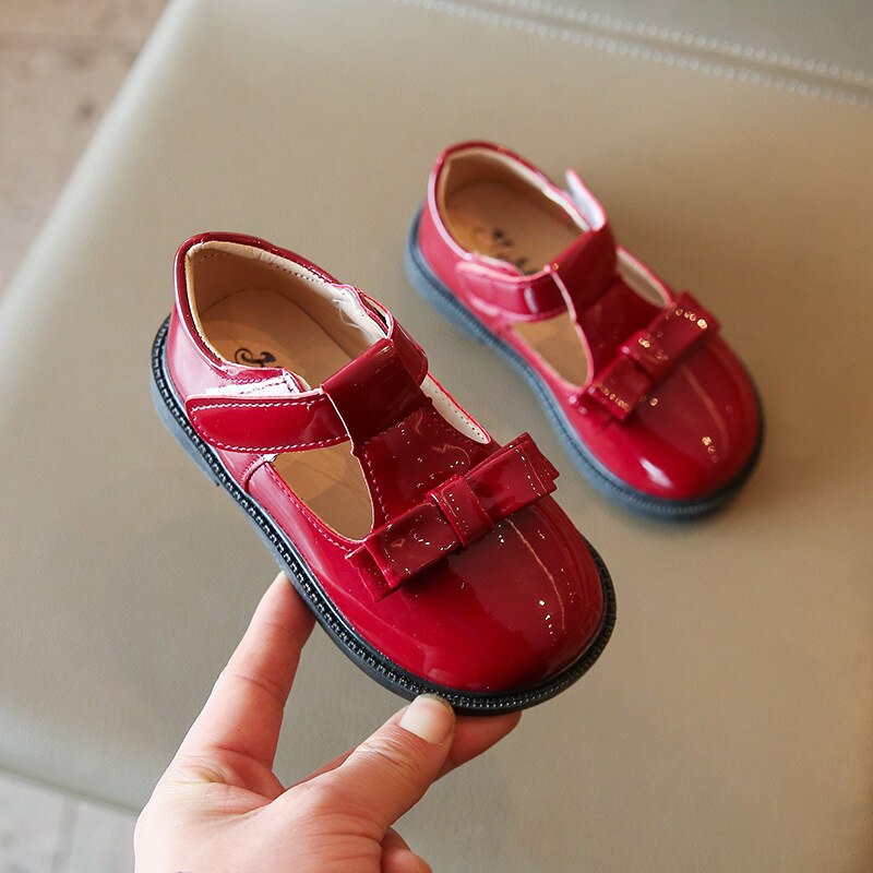 Girls PU Shoes Glossy with Bow Kids Princess Bow-k... – Grandado