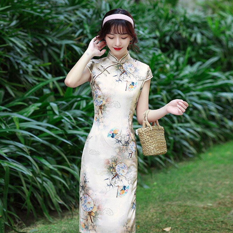 Women Short Sleeve Slim Mid-length Qipao Chinese M... – Grandado
