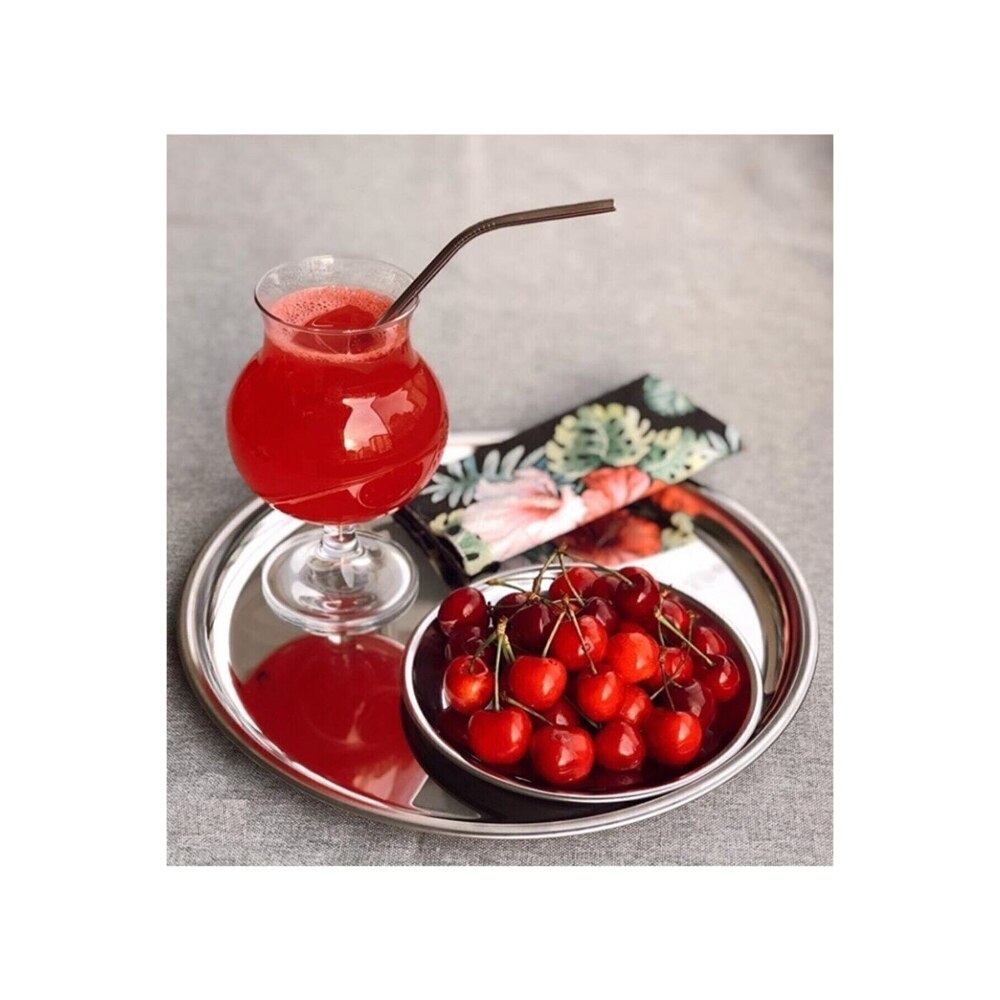 Stainless Steel Round Serving Plate Tray Tea Coffe... – Vicedeal