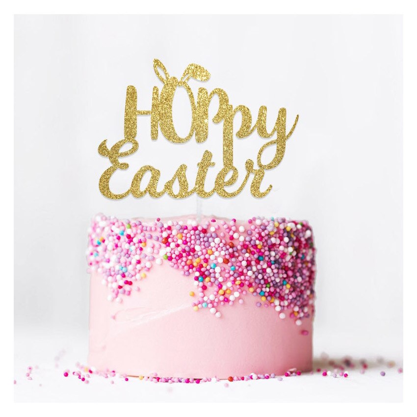 Glitter Paper Gold Happy Easter Bunny Cake Topper ... – Grandado