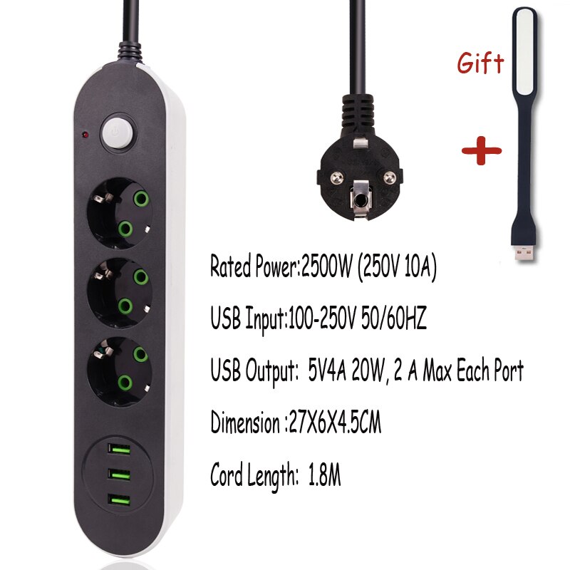 2 Round Pin EU Plug Power Board Switch 3USB / 4USB... – Grandado