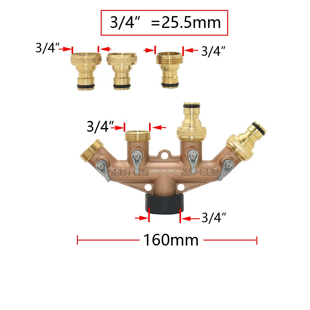 Messing 3/4 Draad 4-Way Tuin Tap Water Splitter Wa... – Vicedeal