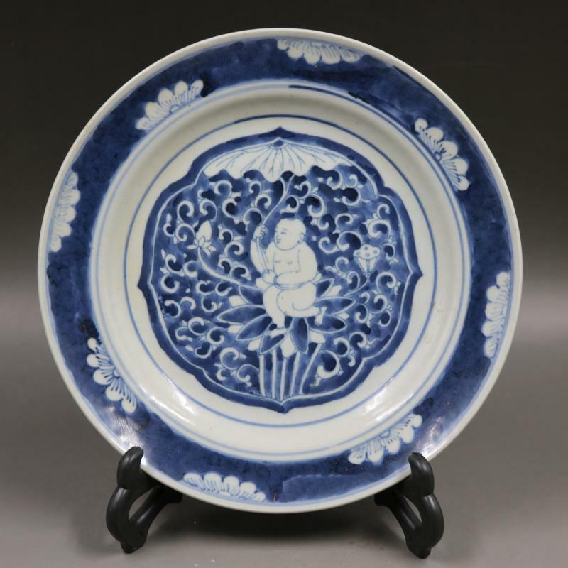 Chinese Old Blue and White Kid Figure Pattern Porc... – Grandado