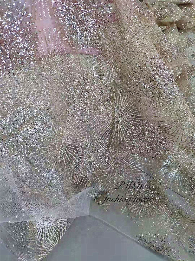 1 Yard Swiss Lace Material Glued Glitter African F... – Grandado