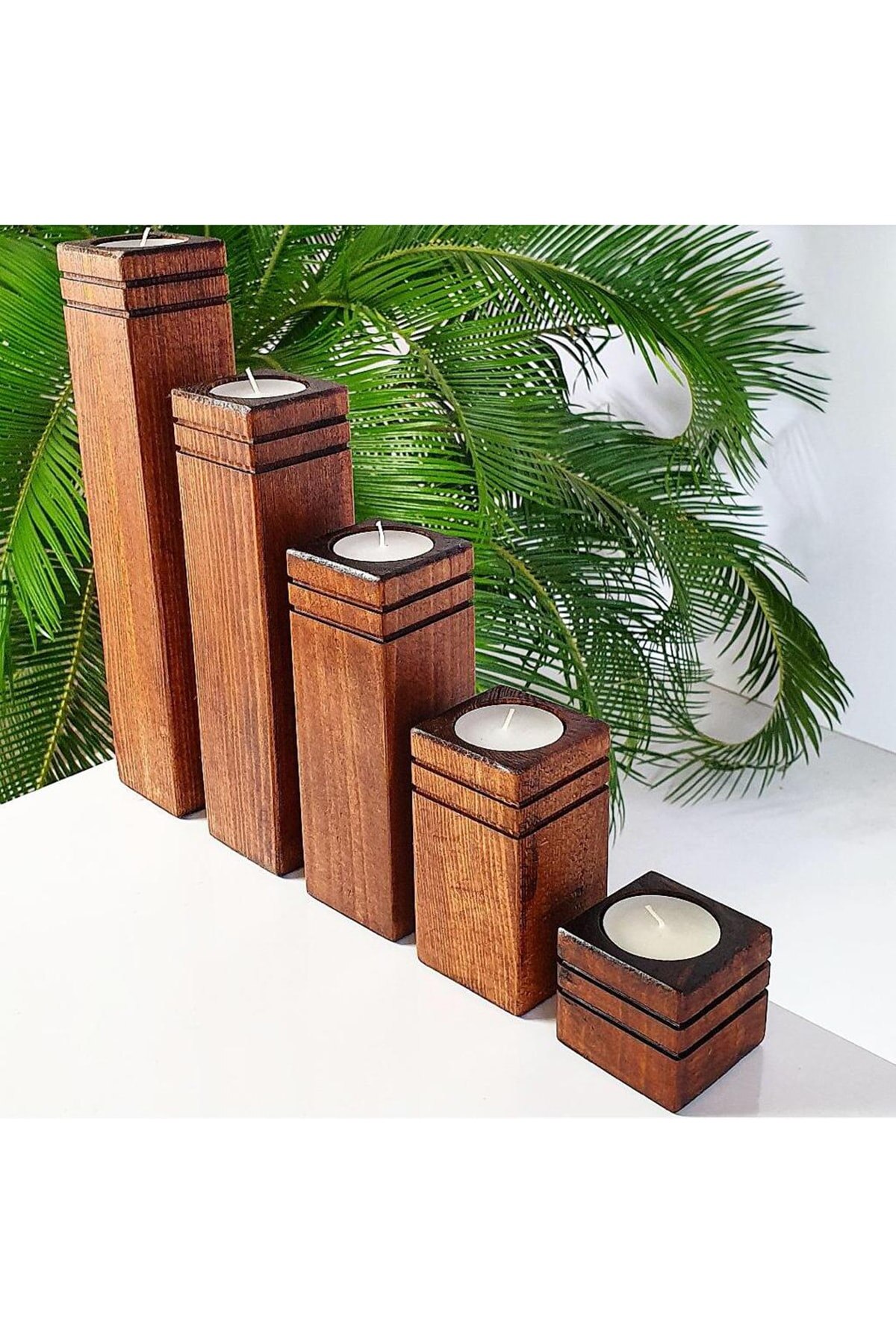 Natural Solid Wood Decorative Candle Set of 5 Roma... – Grandado