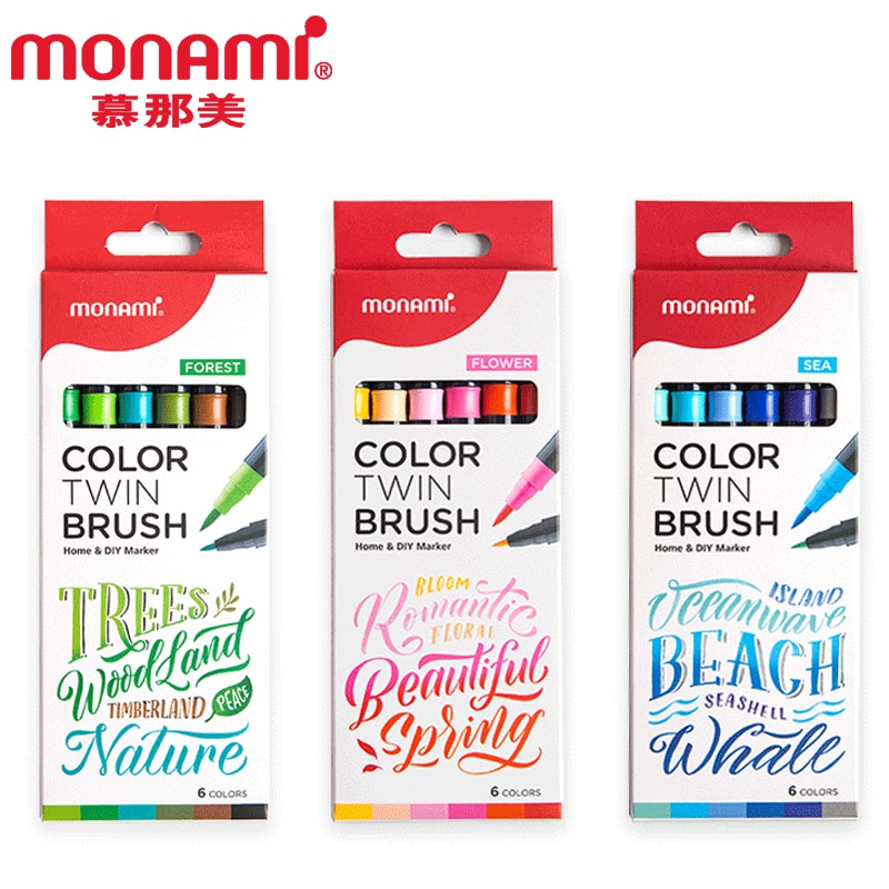 6 farben Korea Monami Farbe Zwilling Pinsel Stift,... – Grandado